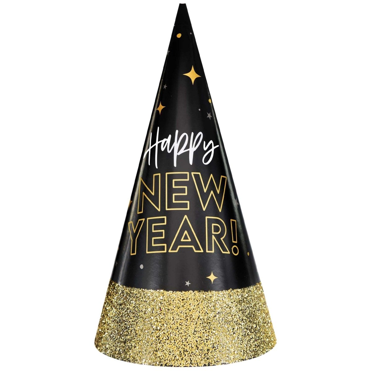 Happy New Year Glitter Black Party Hat, 1 Count | Party Expert