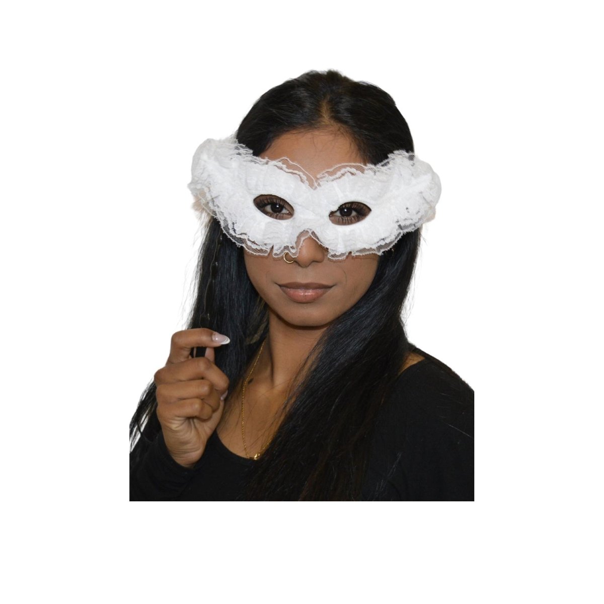White Venetian Mask “Grand Ballet” with Stick | Party Expert