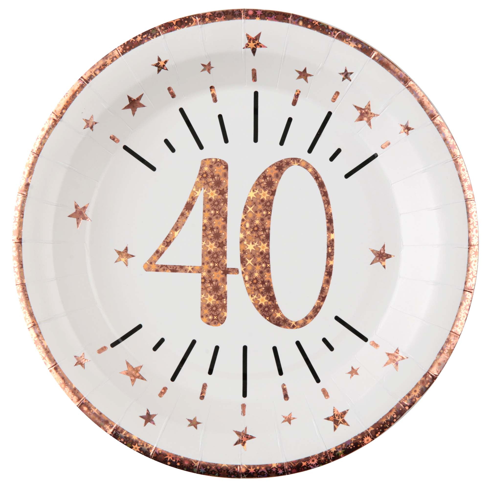 Santex Rose Gold 40th Birthday Paper Plates Sparkling Foil Age 40 Party Tableware x10