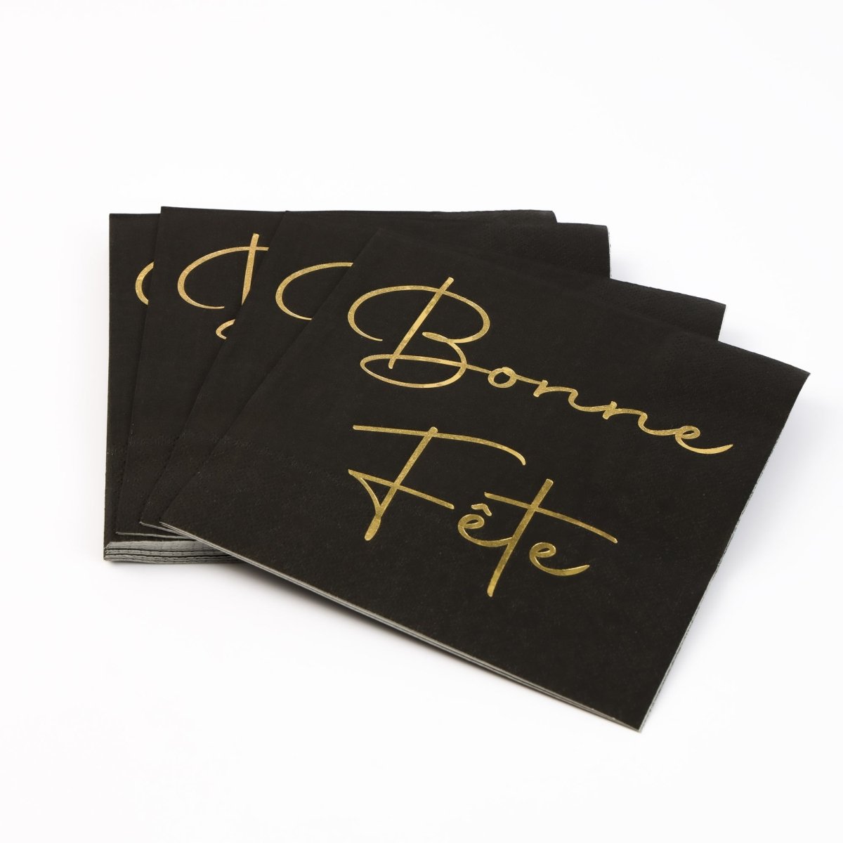 Black "Bonne Fête" Large Lunch Napkins, 16 Count | Party Expert