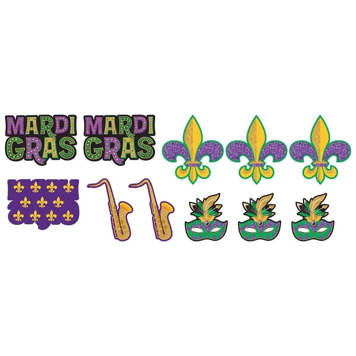 Mardi Gras, Mini Cutouts, 10 count | Party Expert