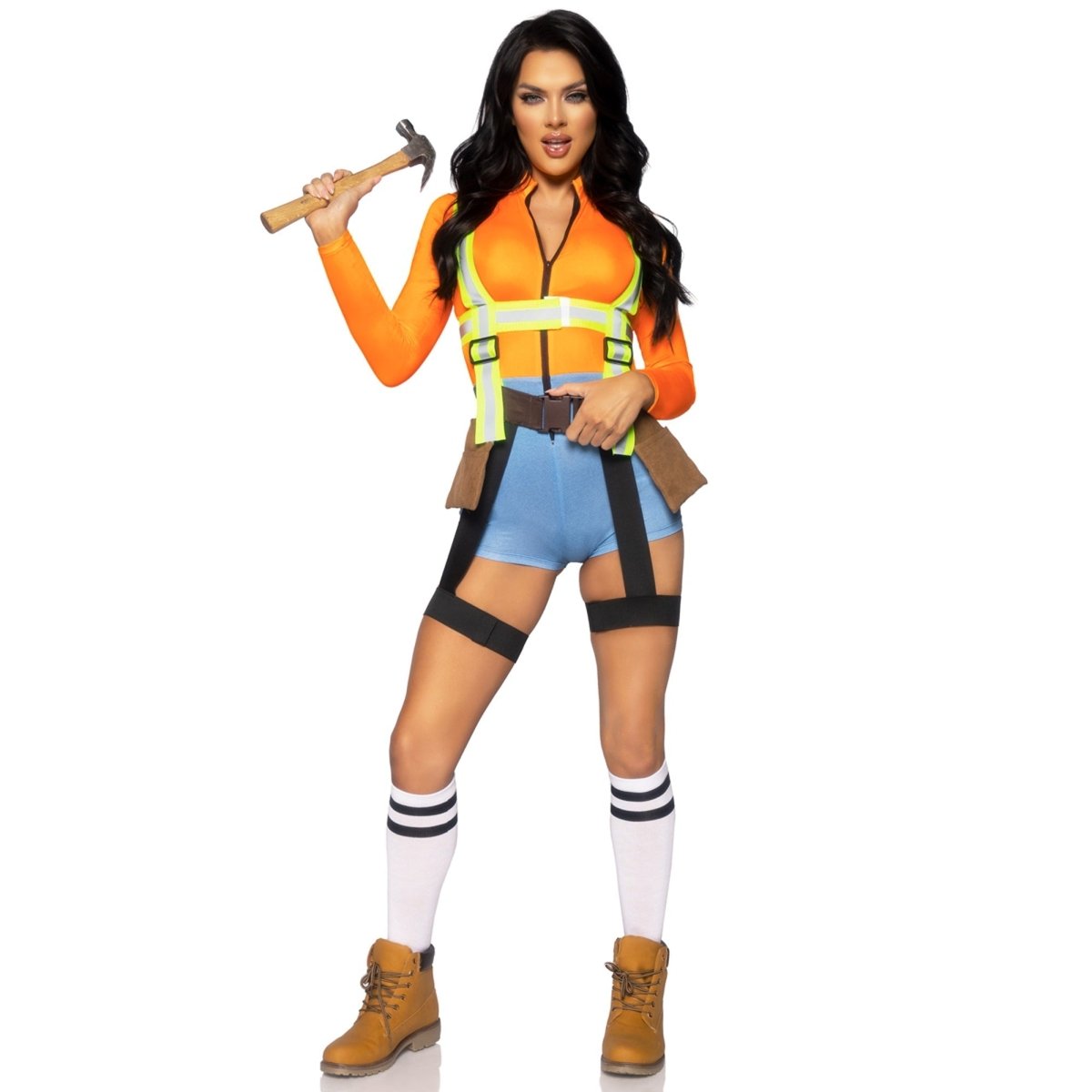 Construction Worker Sexy Costume for Adults, Romper with Tool Pockets – Party Expert