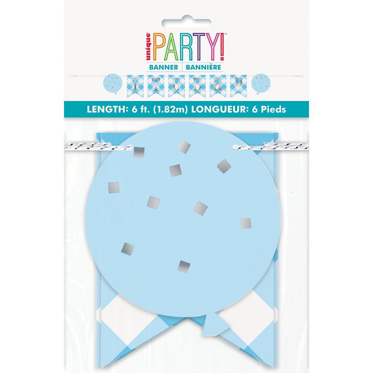 Blue Gingham Pennant Banner | Party Expert
