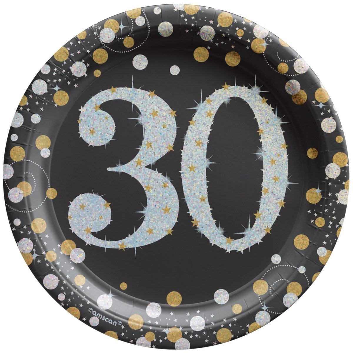 30th Sparkling Celeb Small Round Dessert Paper Plates | Party Supplies ...