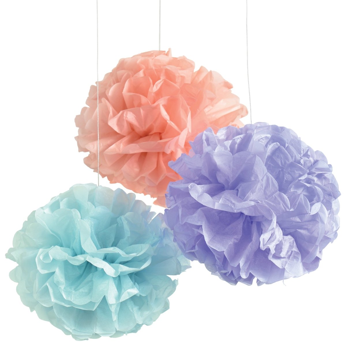Pastel Hanging Fluffy Decorations, 16 Inches, 3 Count | Party Expert