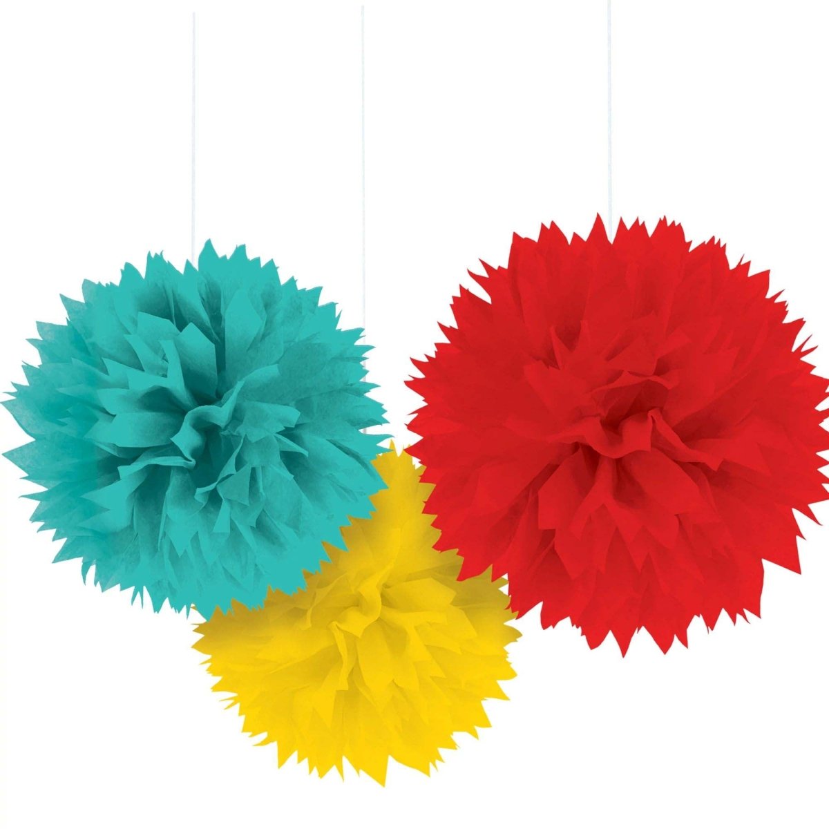 Rainbow Hanging Fluffy Decorations, 16 Inches, 3 Count | Party Expert