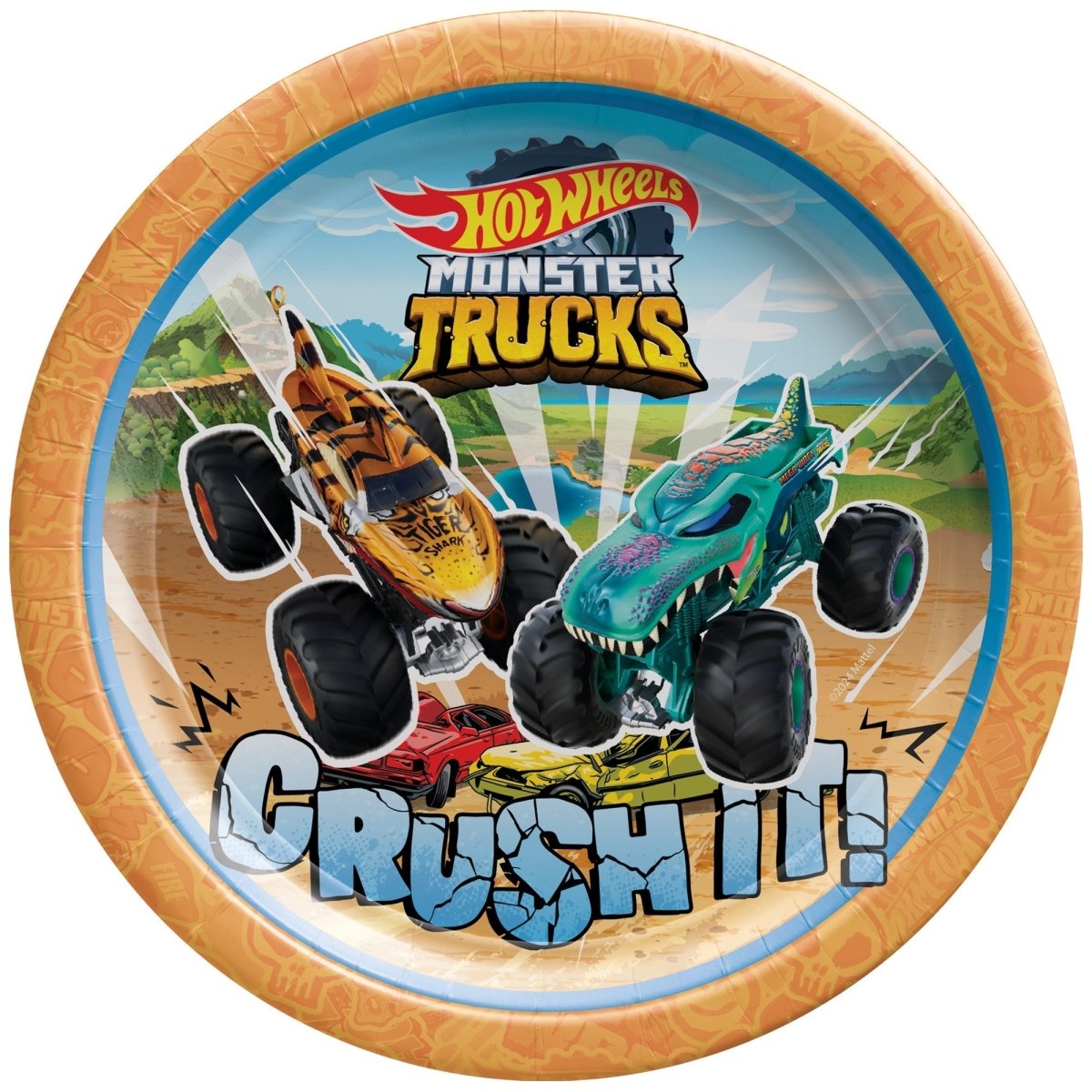 Hot Wheels Monster Truck Small Round Paper Plates | Party Supplies ...