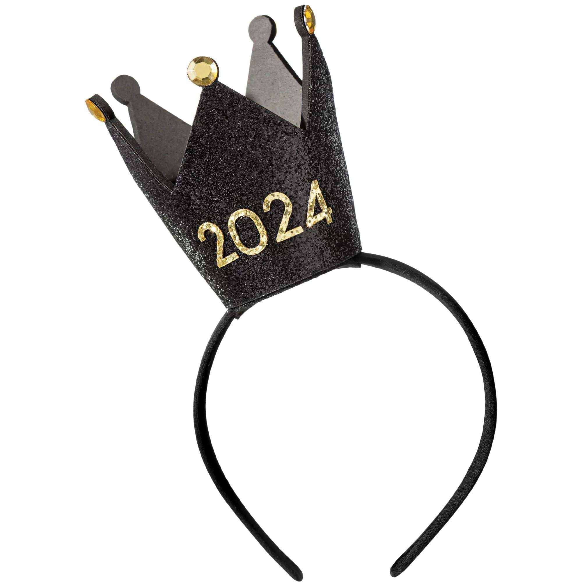 New Year 2024 Black Headband with Glitter Felt Crown | Party Expert
