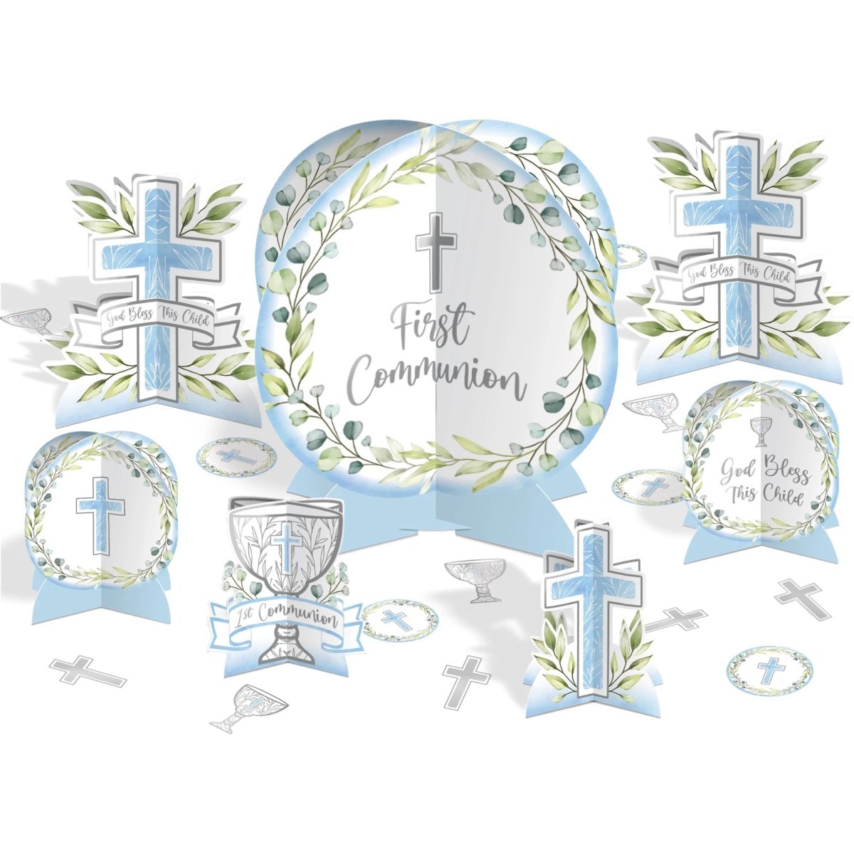 Blue Communion Paper Table Centerpiece Decoration Kit | Party Expert
