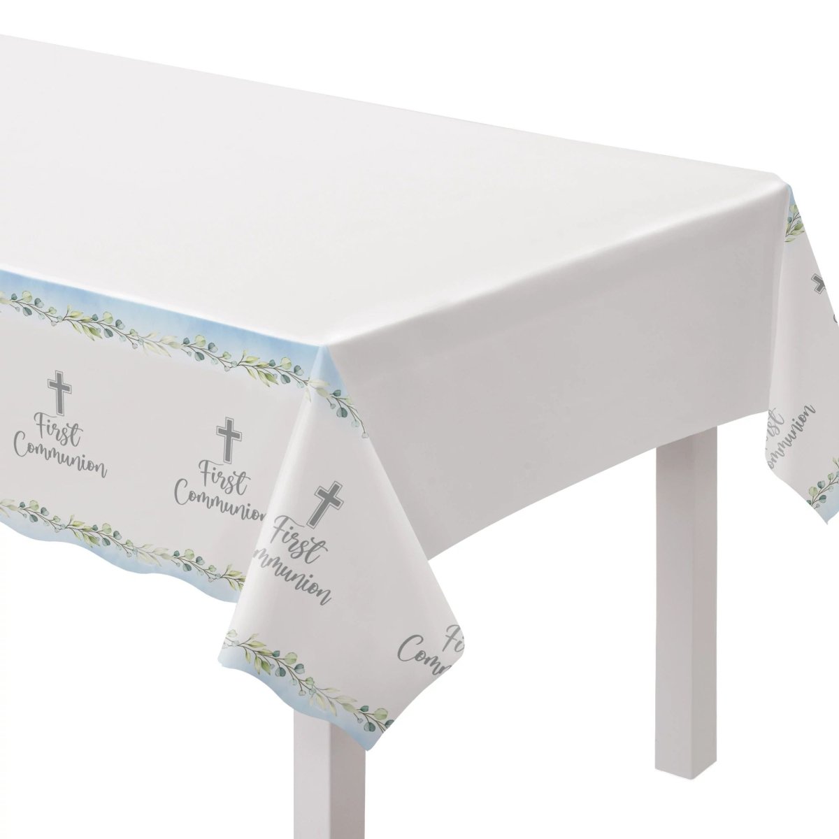 Blue Communion Rectangular Plastic Table Cover, 1 Count | Party Expert