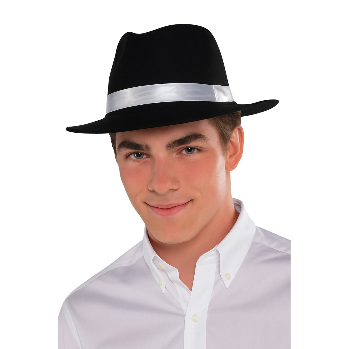 Black Gangster Hat with White Band for Adults | Party Expert