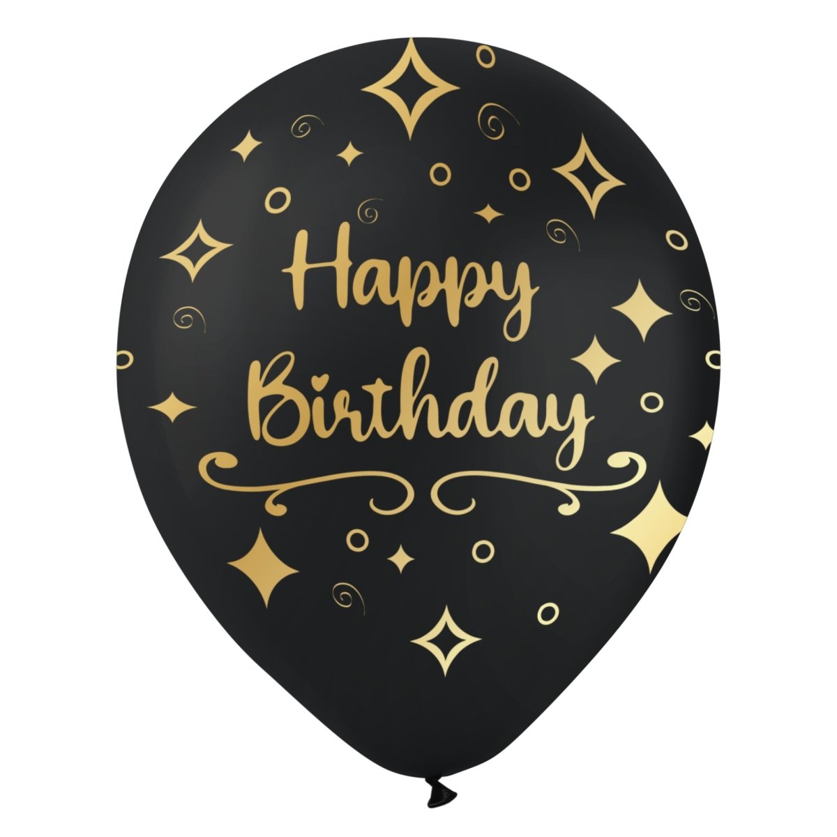 Black Happy Birthday Latex Balloons, Gold | Party Expert