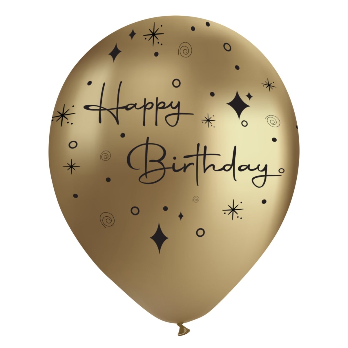 Chrome Gold Happy Birthday Latex Balloons, Black | Party Expert