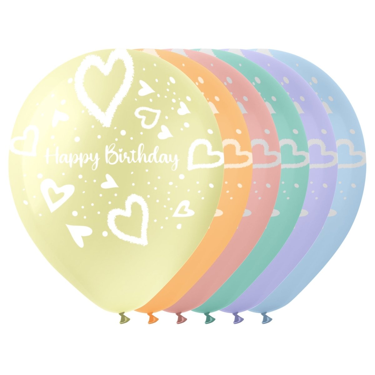 Ballons en latex macaron "Happy Birthday" avec coeurs | Party Expert