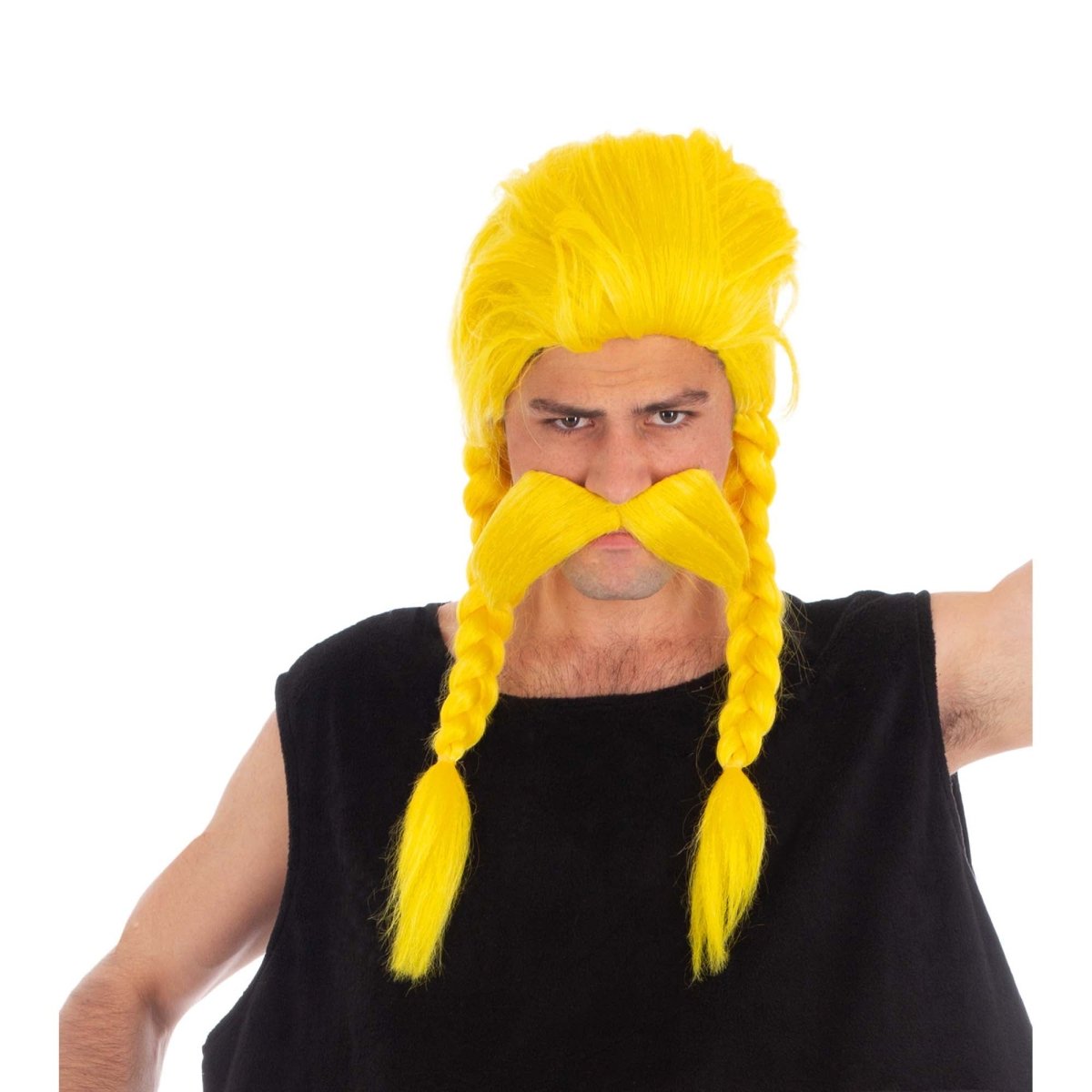 Ordralfabetix Yellow Wig and Mustache for Adults | Party Expert