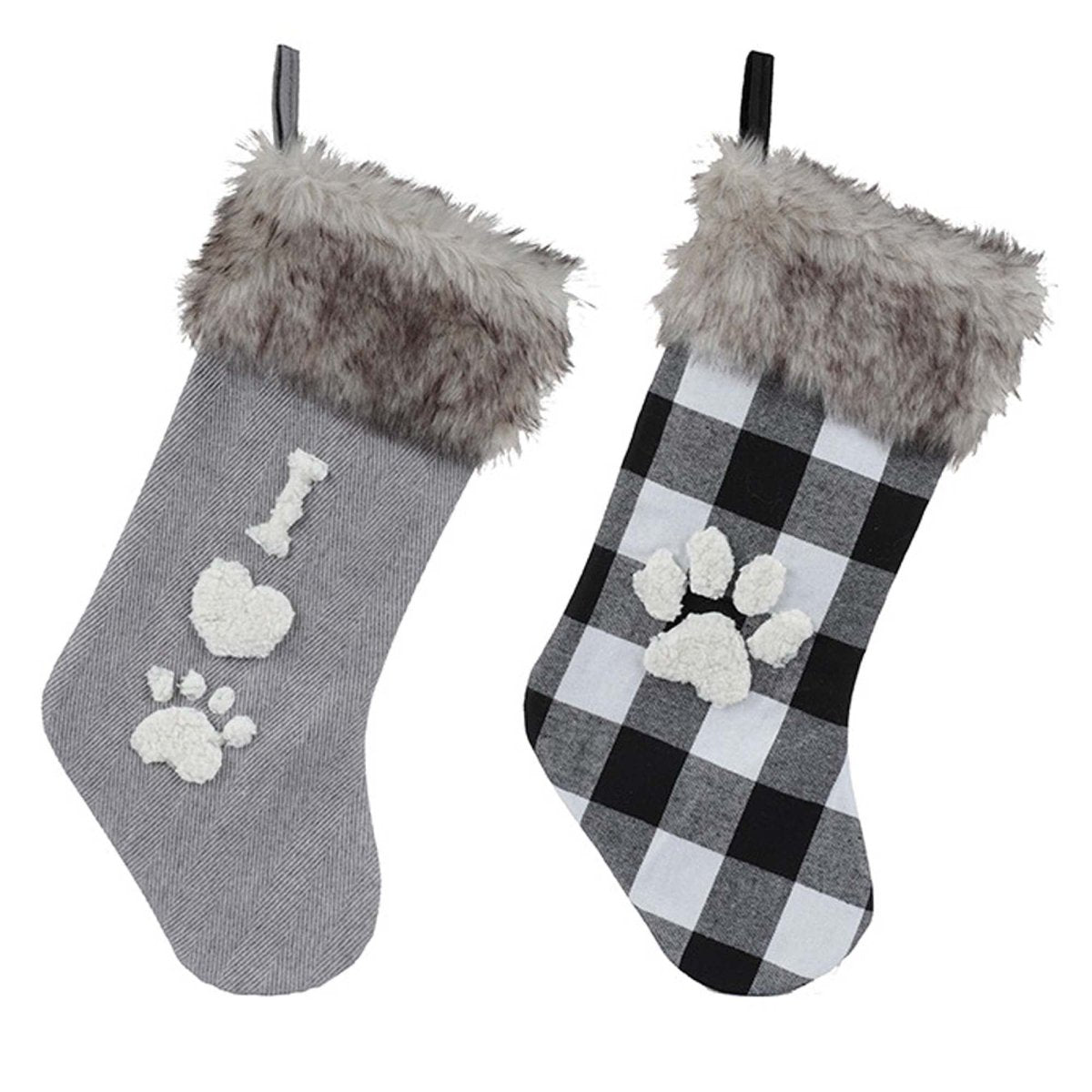 Fabric Christmas Stocking with Paw Design, 1 Count | Party Expert