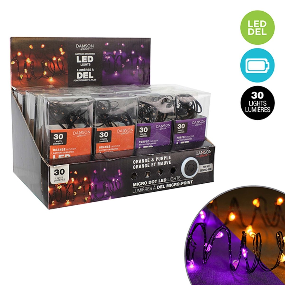 Orange or Purple LED String Lights, Assortment, 1 Count | Party Expert