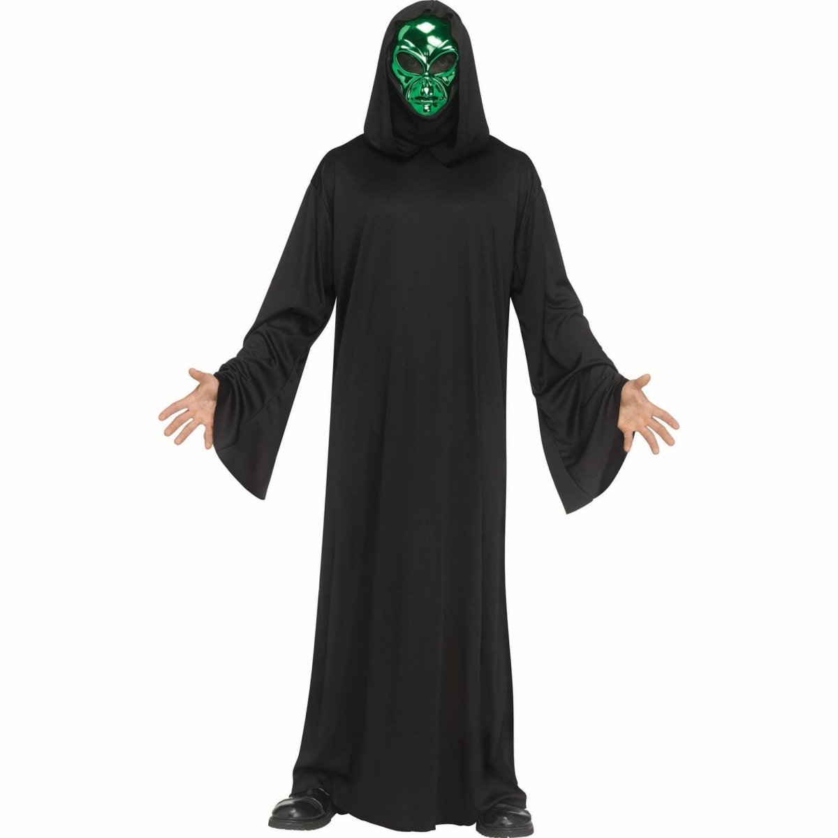 Area-51 Alien Costume for Adults, Hooded Black Robe | Party Expert