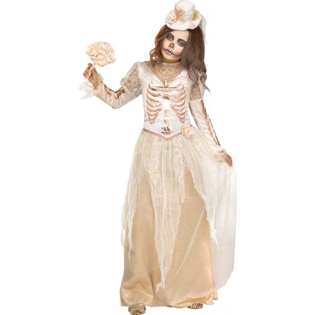Victorian Skeleton Bride Costume for Kids, White Gown | Party Expert