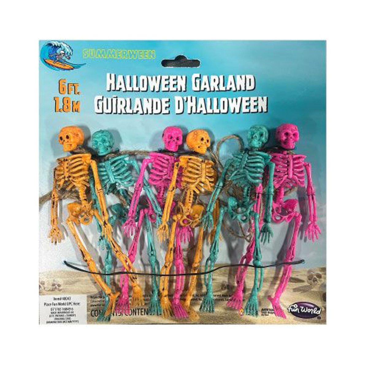 Summerween Rainbow Skeleton Garland, 72 Inches | Party Expert