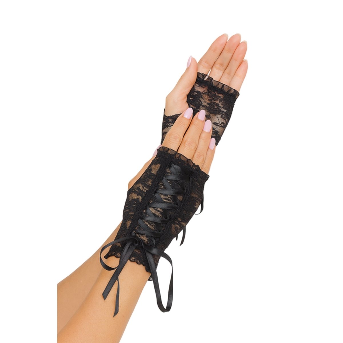 Gants courts noirs en dentelle à lacets pour adultes | Party Expert