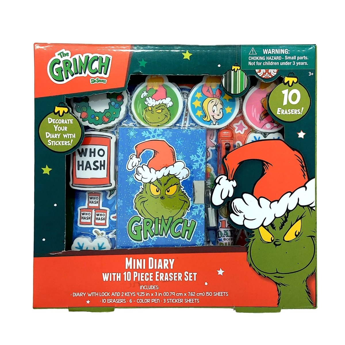 Grinch Mini Diary Set, Dr. Seuss, 150 Sheets | Party Expert