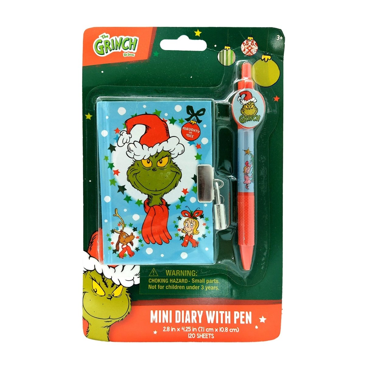 Grinch Mini Diary with Pen, Dr. Seuss, 120 Sheets | Party Expert