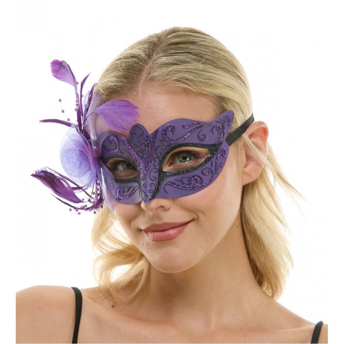 Purple Venetian Mask with Side Feathers | Party Expert