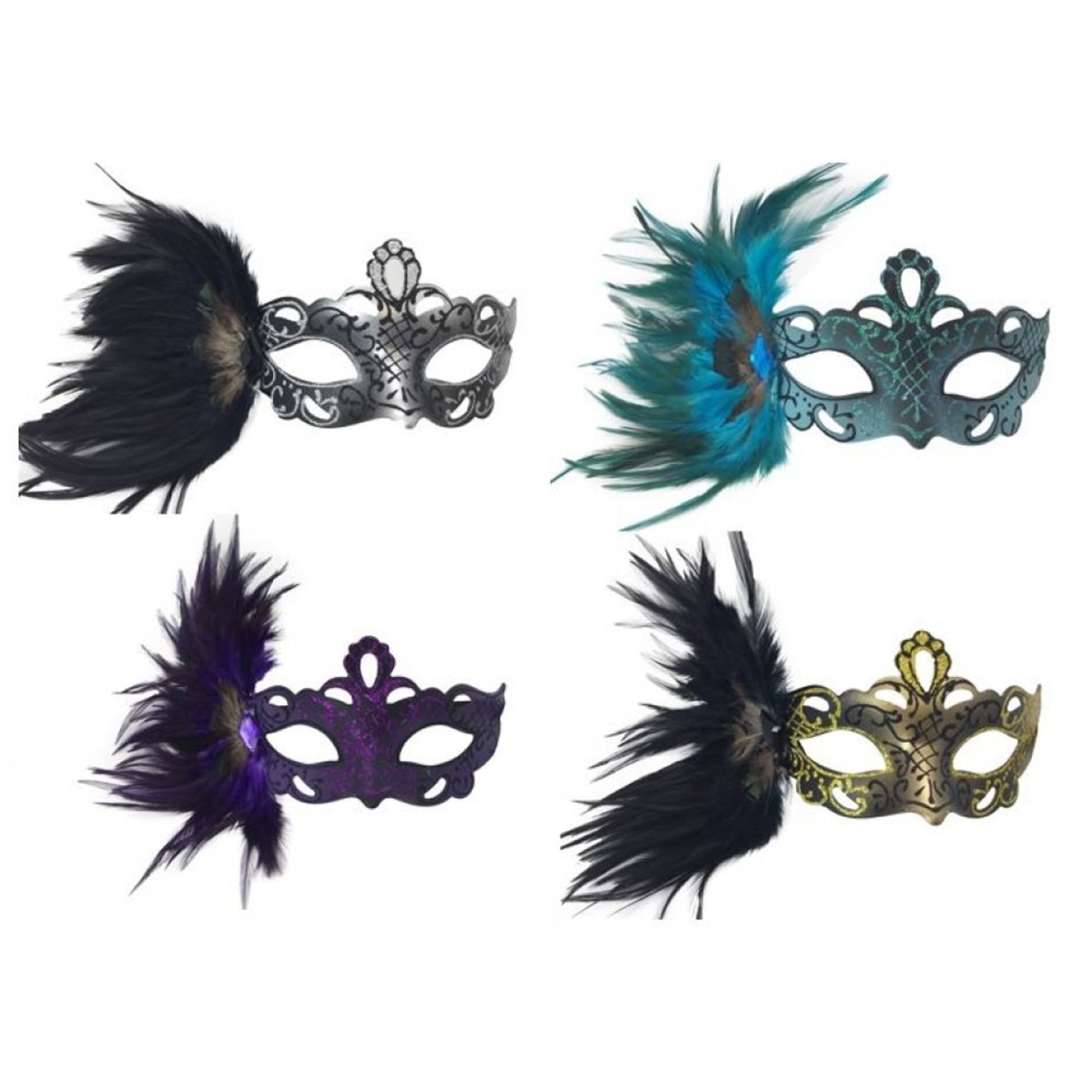 Venetian Mask with Side Peacock Feather, Assortment | Party Expert