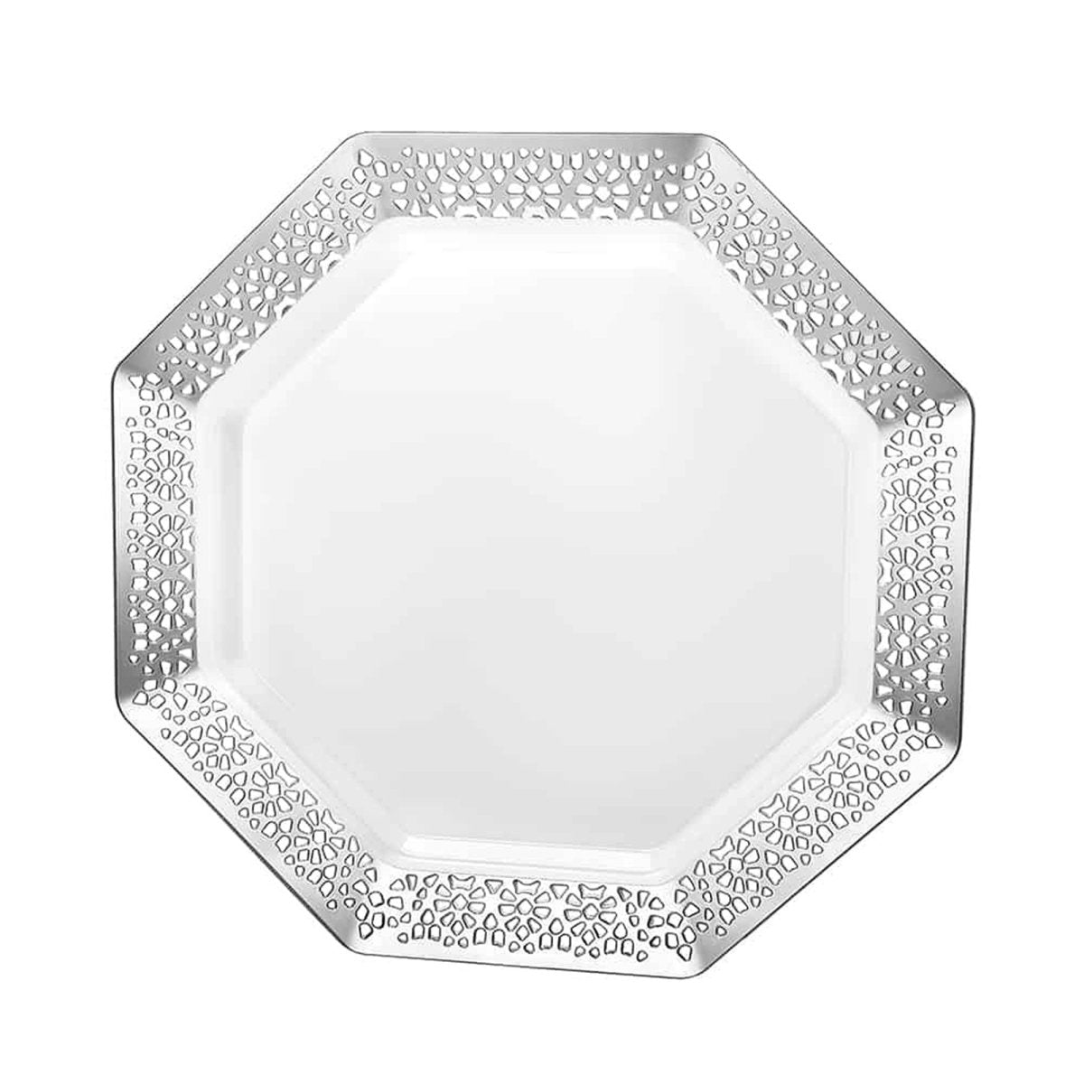 Silver Small Octagon Shaped Dessert Plastic Plates | Party Expert