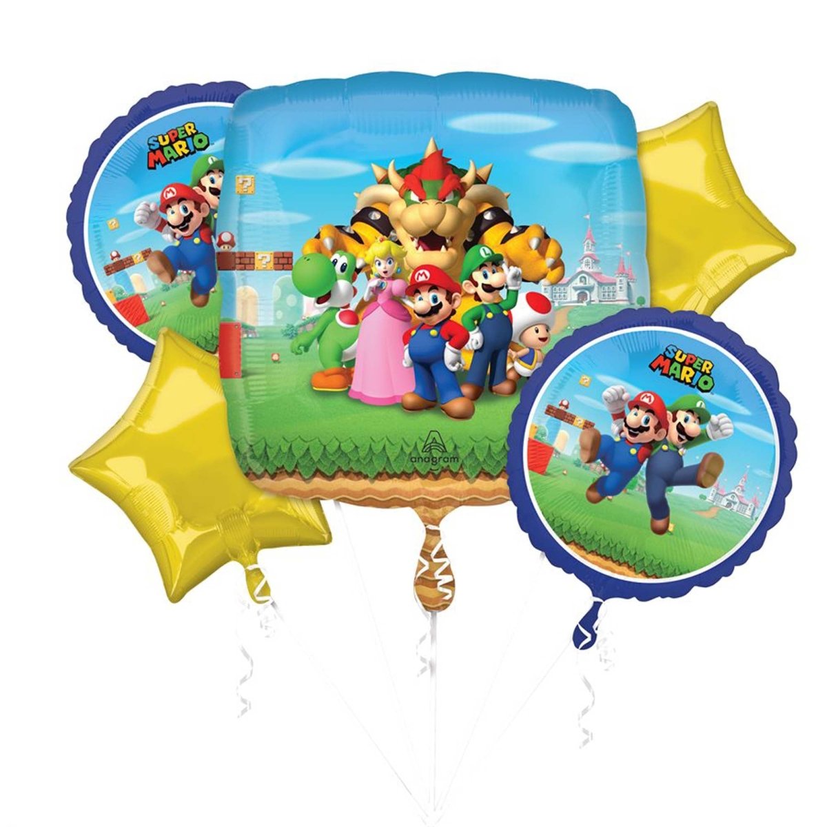 Super Mario Bros Foil Balloon Bouquet, 5 Count | Party Supplies – Party ...