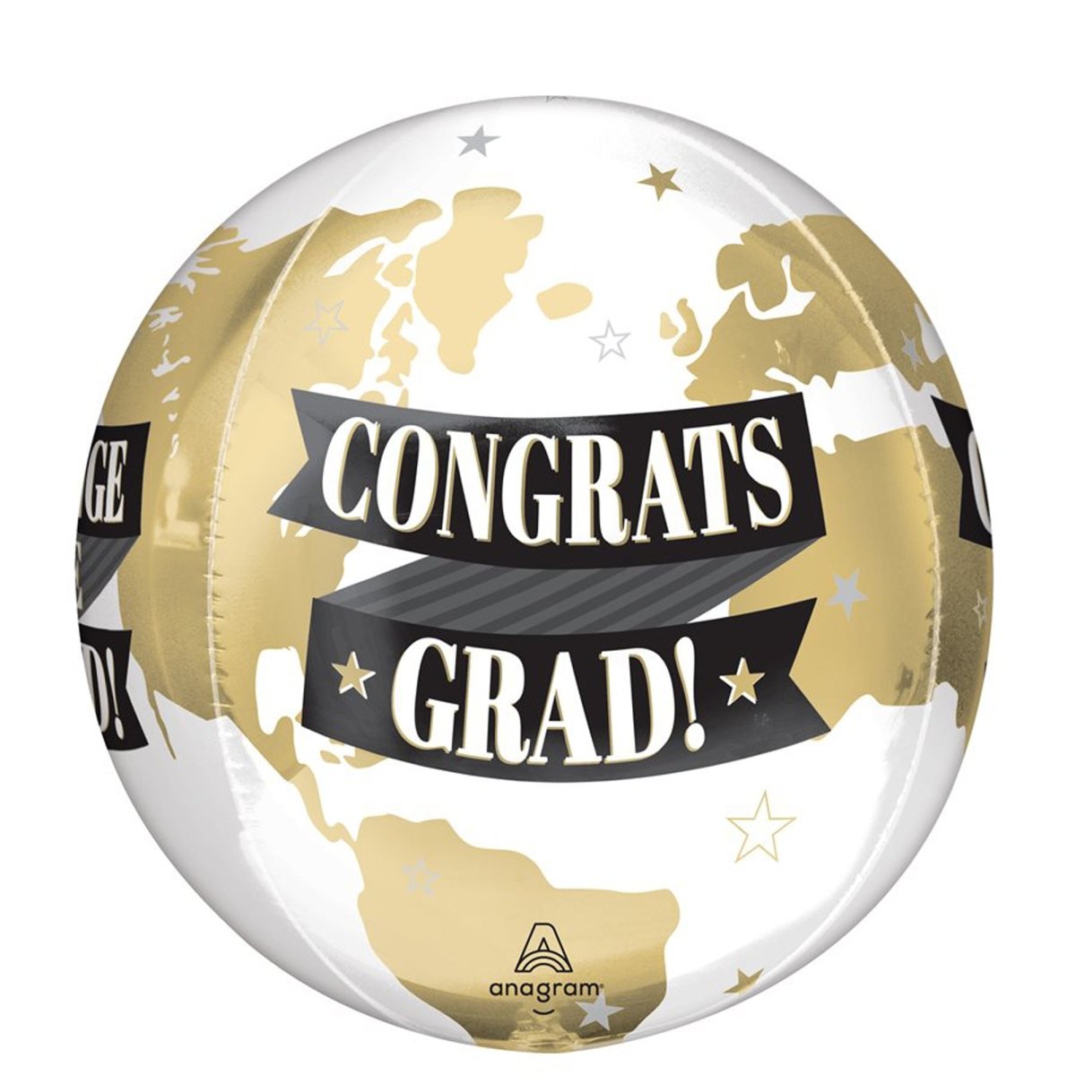 White Congrats Grad! Orbz Balloon, 15 Inches | Party Expert