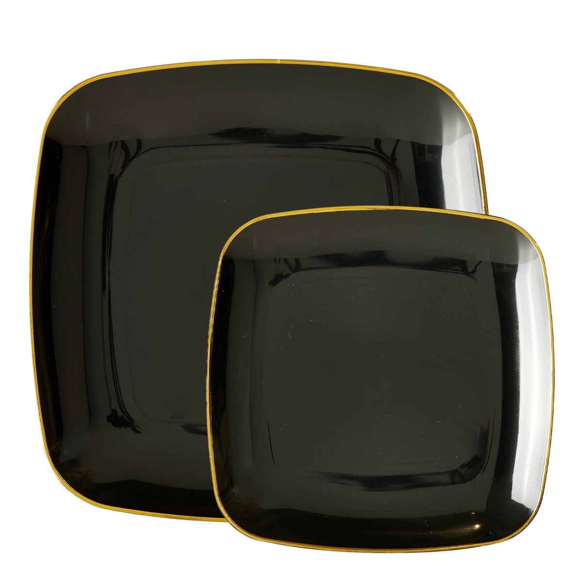 Black Premium Quality Square Plates with Gold Rim Combo | Party Expert