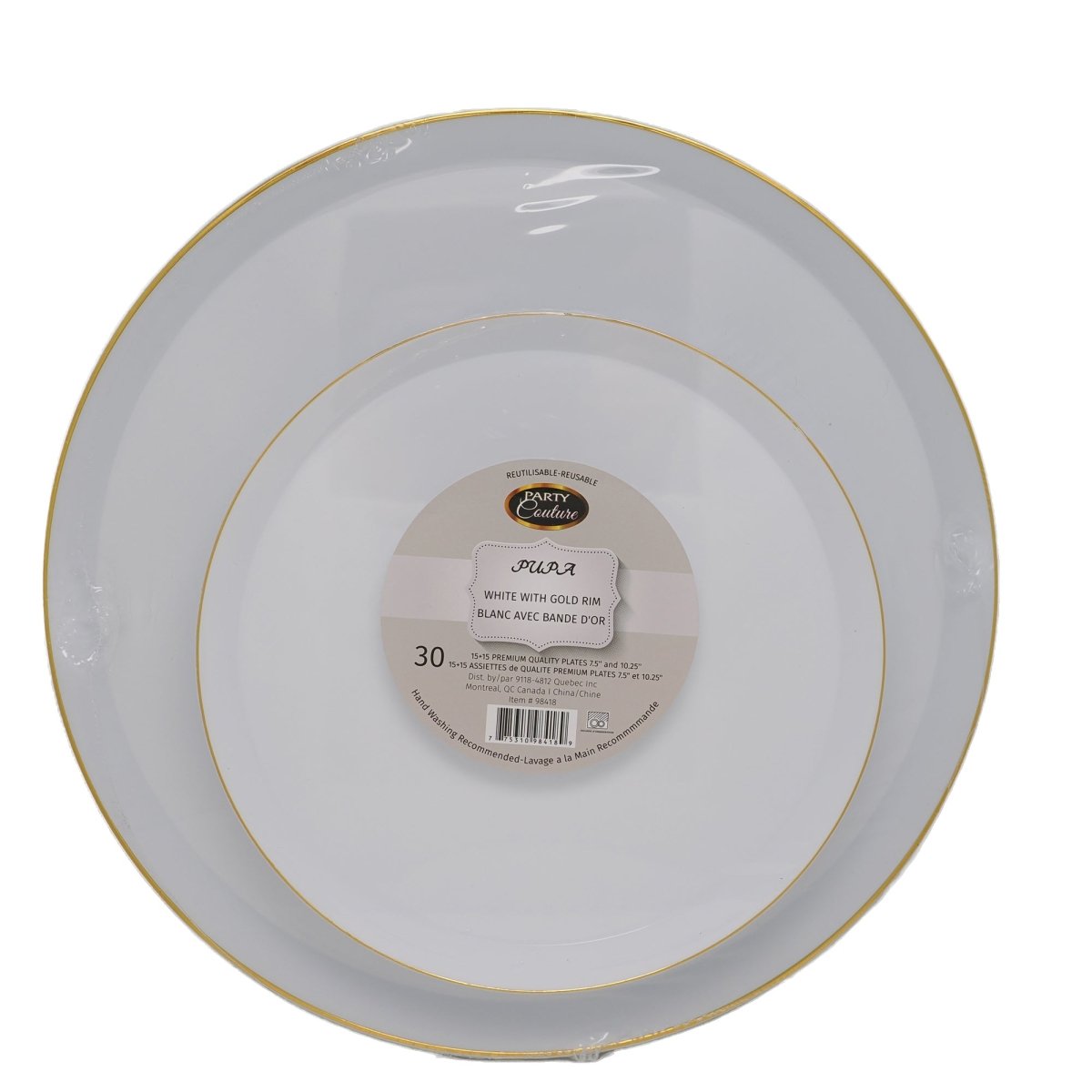 White Premium Quality Plastic Plates with Gold Rim Kit | Party Expert