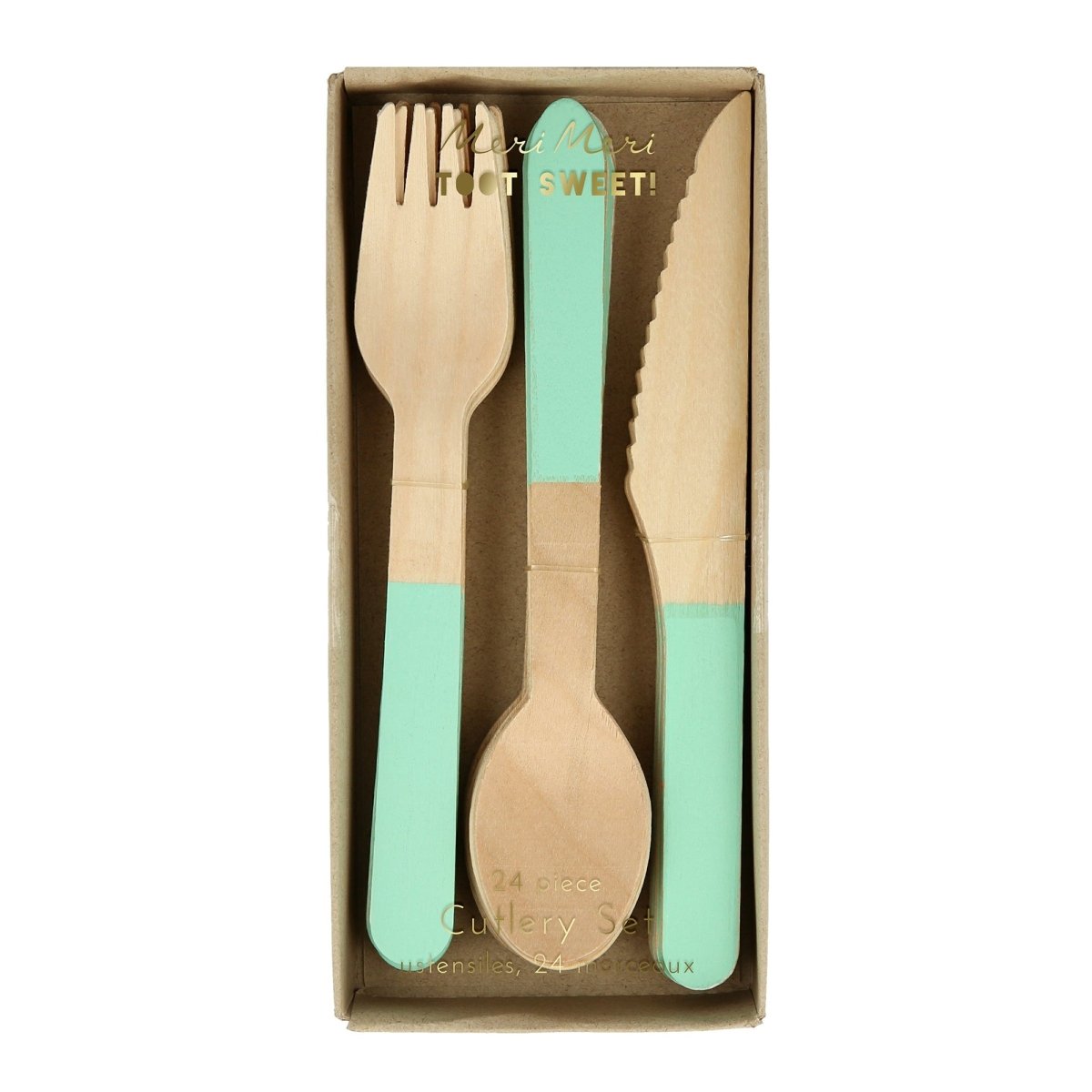 Mint Green Wooden Cutlery Set, 24 Count | Party Expert