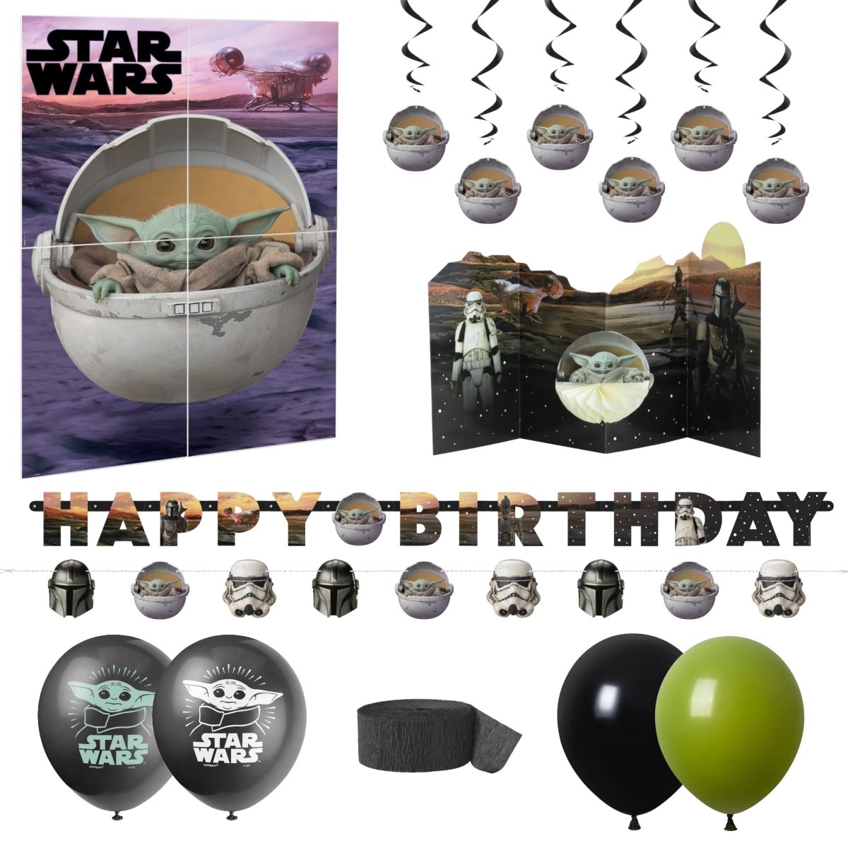 Star Wars The Mandalorian Grogu Basic Decoration Party Supplies Kit ...