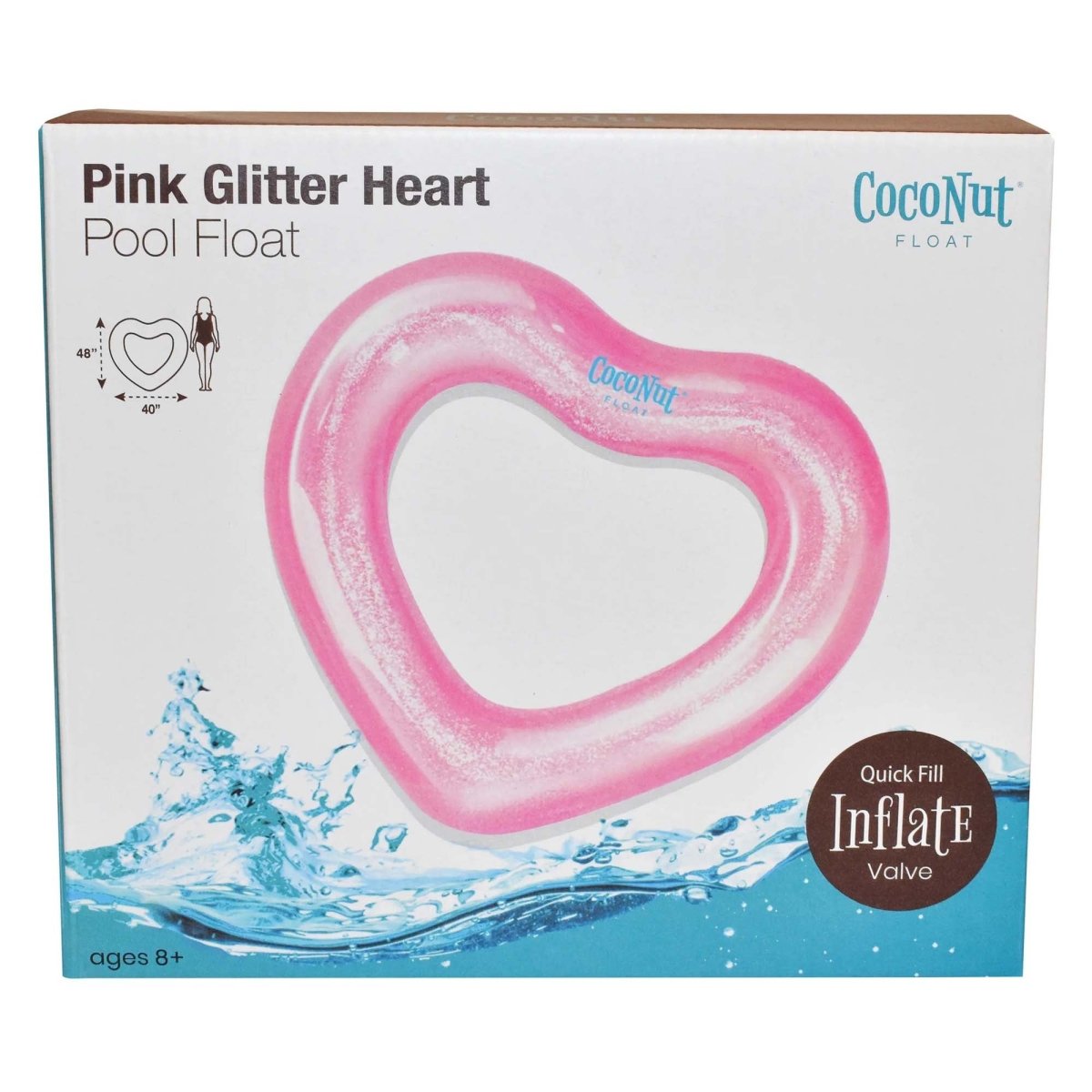 Pink Glitter Heart Pool Float, 40 x 48 Inches, 1 Count | Party Expert