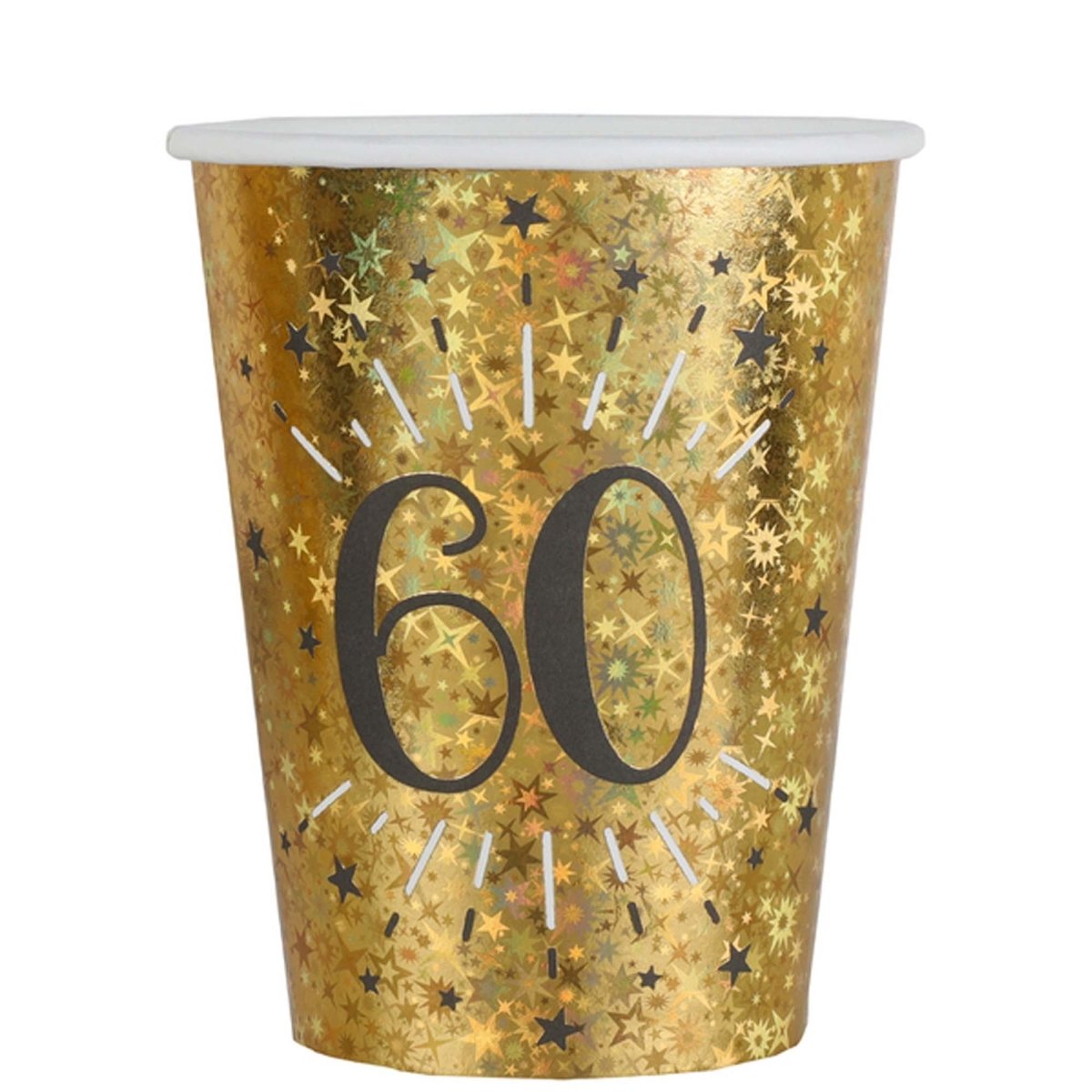Verres 60e anniversaire en papier dorés, 9 oz | Party Expert