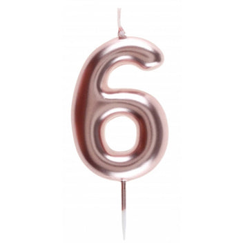Rose Gold Number 6 Birthday Candle, 1 Count | Party Expert
