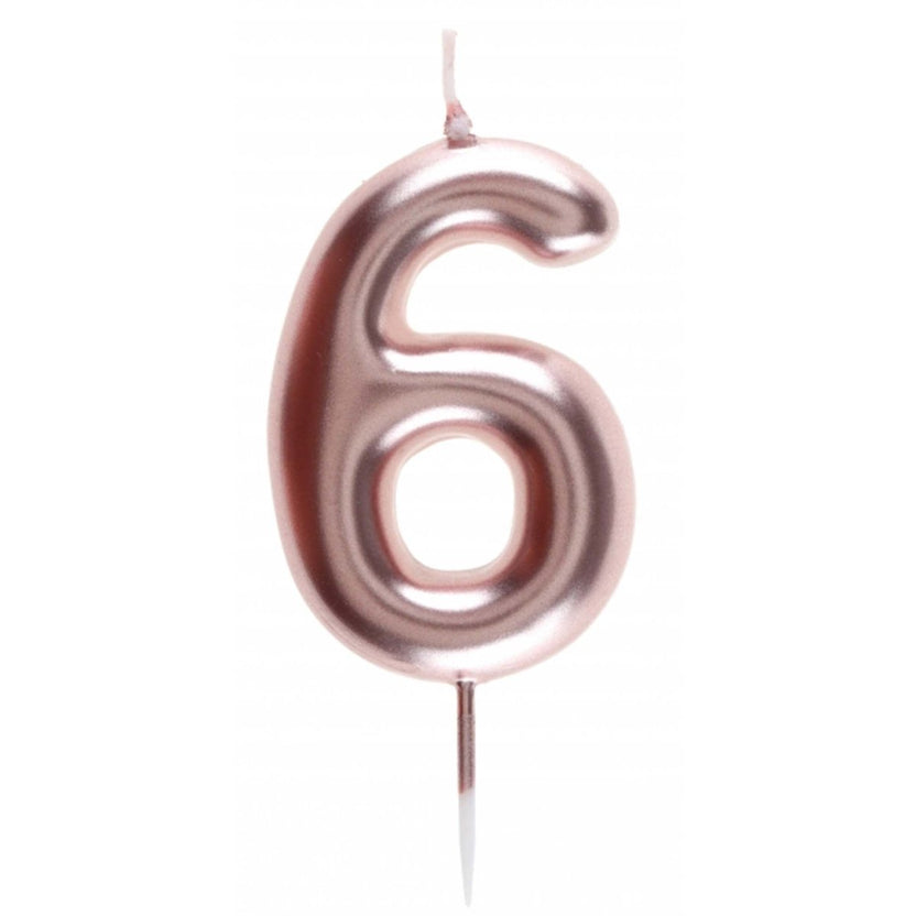 Rose Gold Number 6 Birthday Candle, 1 Count | Party Expert