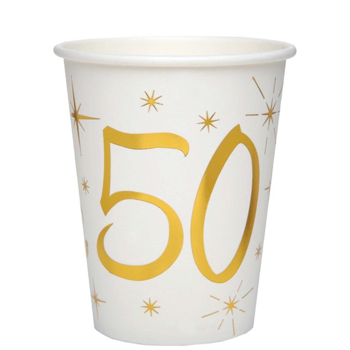Starry Golden Age 50th Birthday Paper Cups, 9 Oz | Party Expert