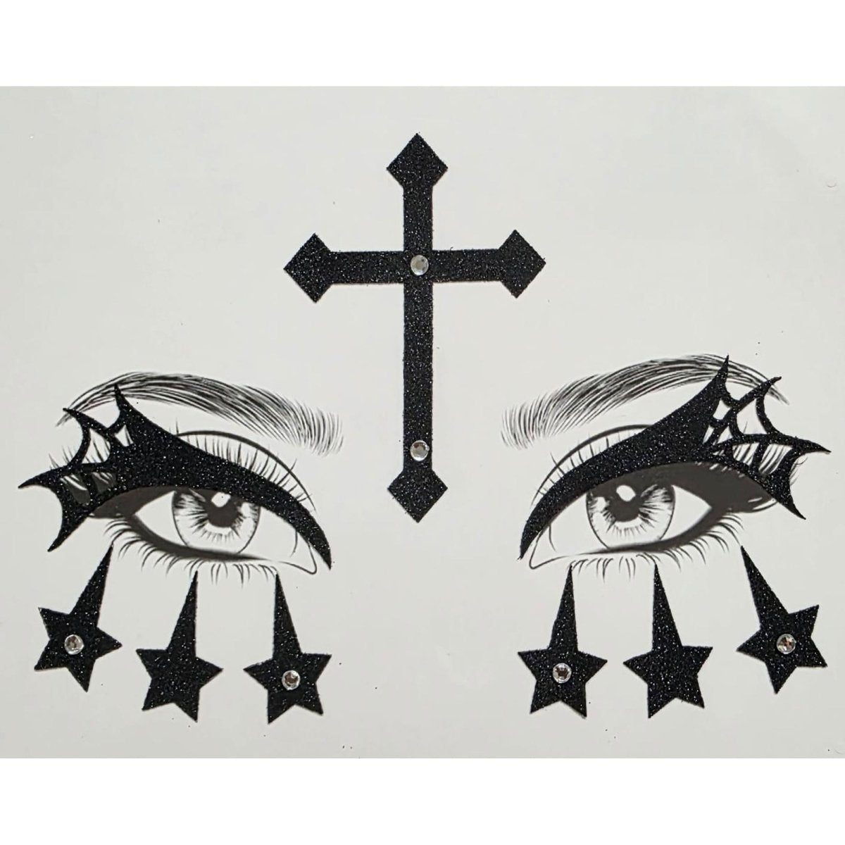 Cross and Stars Face Art Crystal Stickers, 1 Count | Party Expert