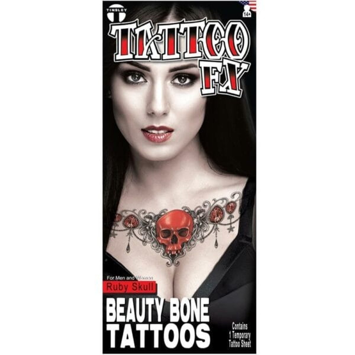 Ruby Skull Beauty Bone Temporary Tattoo FX | Party Expert