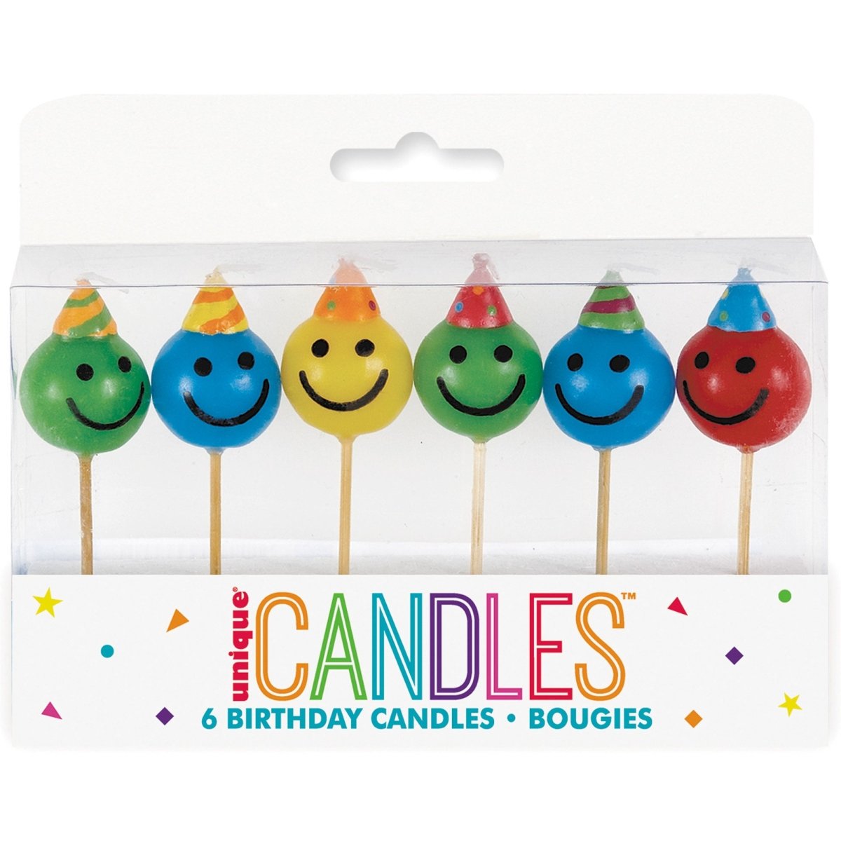 Smiley Face Shaped Candles, 6 Count | Party Expert
