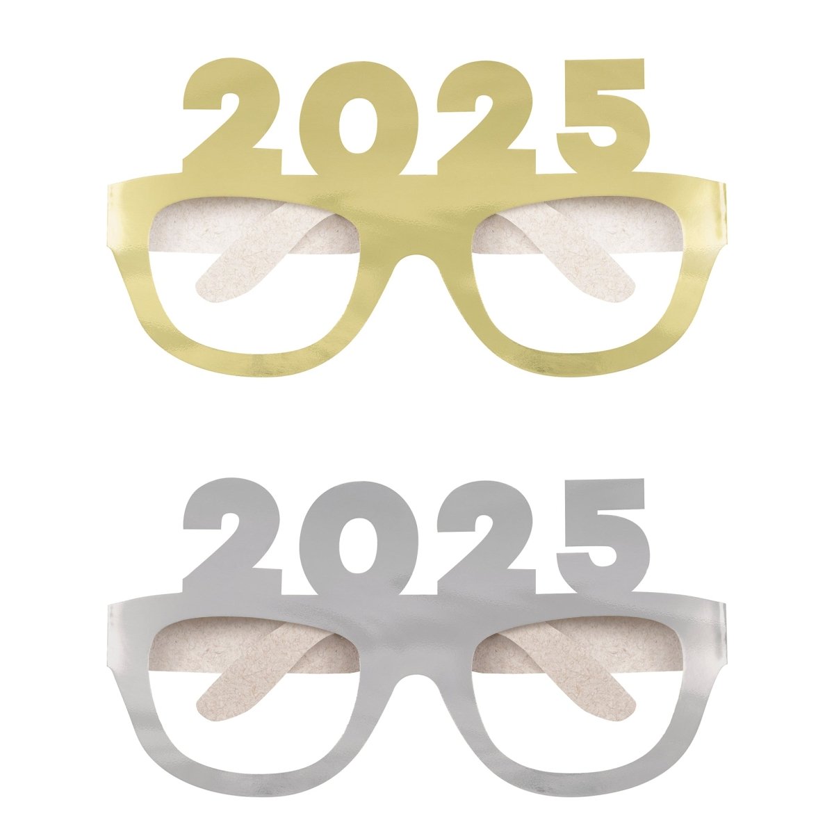 2025 New Year Number Paper Glasses, Silver and Gold | Party Expert