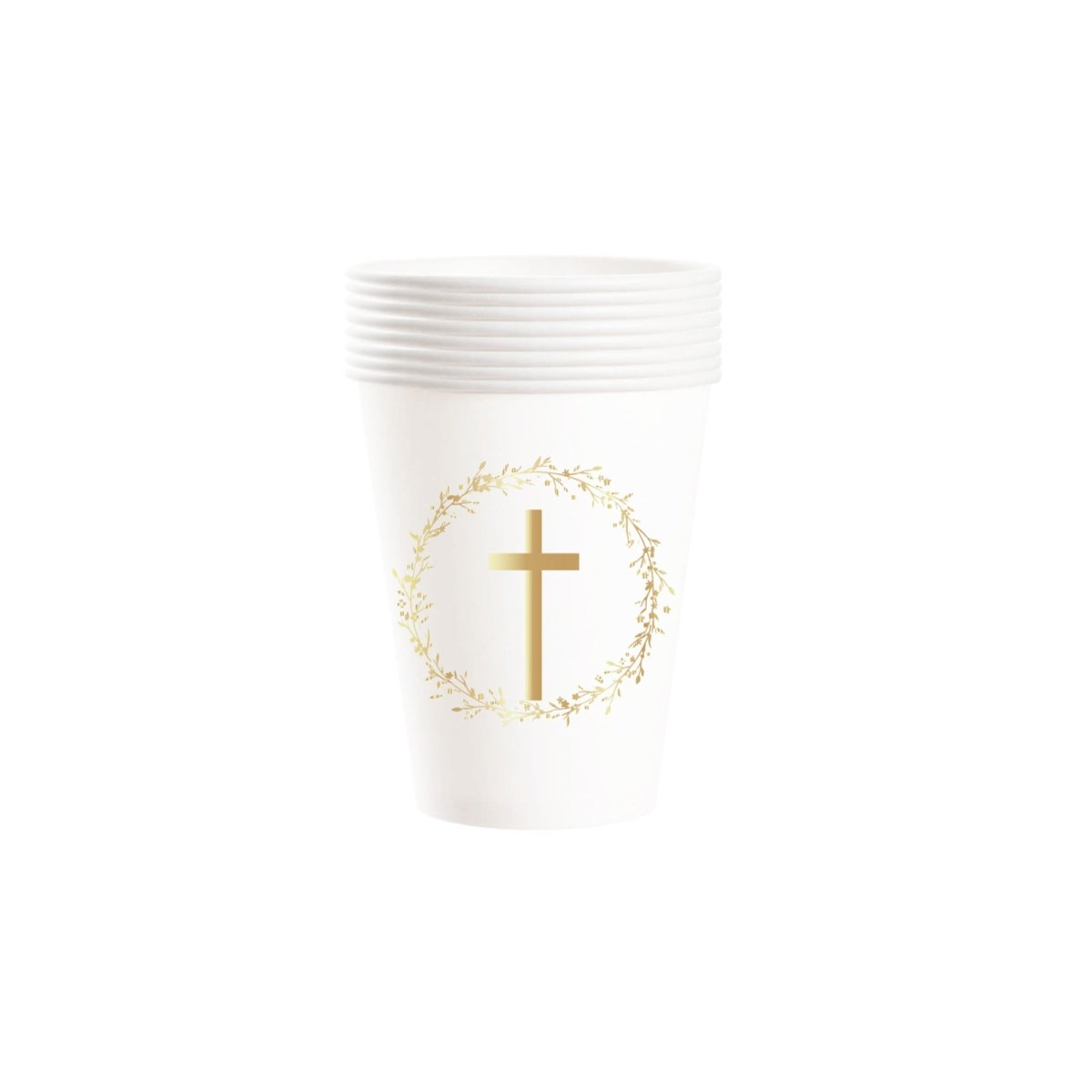 Gold Heavenly Cross Paper Cups, 9 Oz | Party Expert