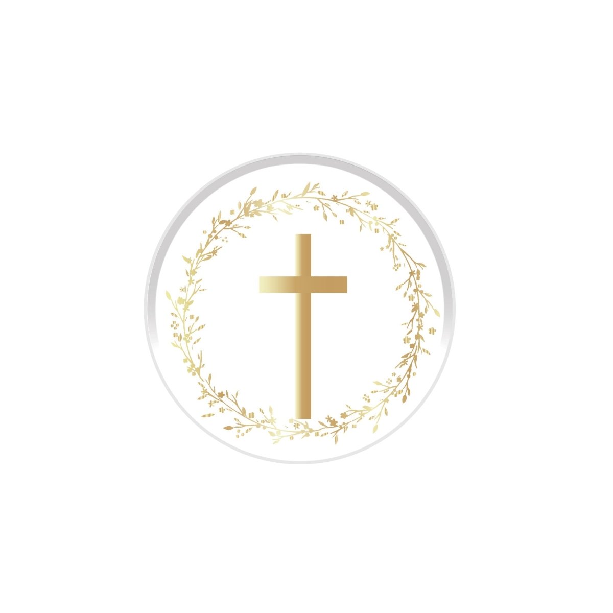 Gold Heavenly Cross Small Round Dessert Paper Plates | Party Expert