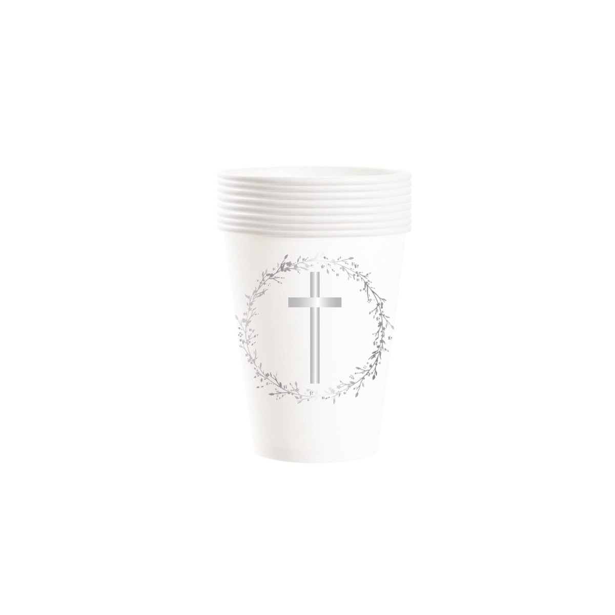 Silver Heavenly Cross Paper Cups, 9 Oz | Party Expert