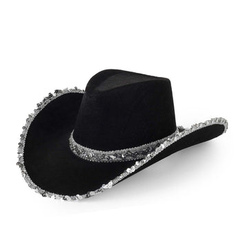 Glam Cowgirl Hat for Adults, Black and Silver | Party Expert
