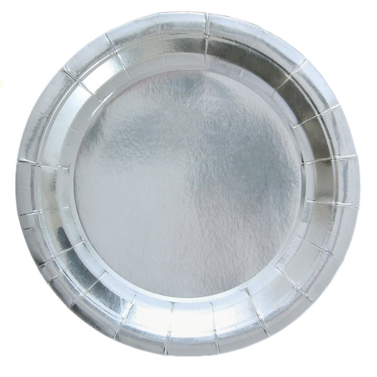 Grandes assiettes rondes en papier chrome argenté | Party Expert